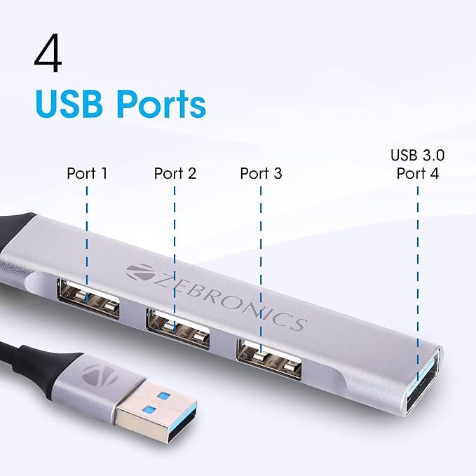Zebronics 200HB USB 3.0 4 Port hub with Hi Speed Data Transfer ...